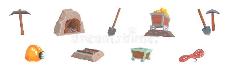 Different Mine Industry Object and Item Vector Set Stock Vector - Illustration of helmet ...