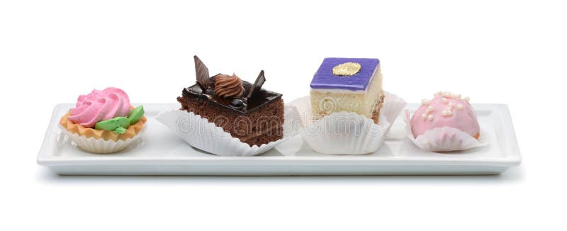 Different Mini Cakes on Ceramic Plate Stock Image - Image of birthday ...