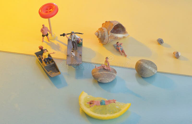 Different Miniature People on the Beach Stock Photo - Image of figure ...
