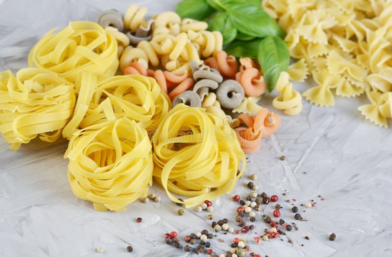 Different Mix Pasta Types on the Table, Easy Food Concept Stock Photo ...