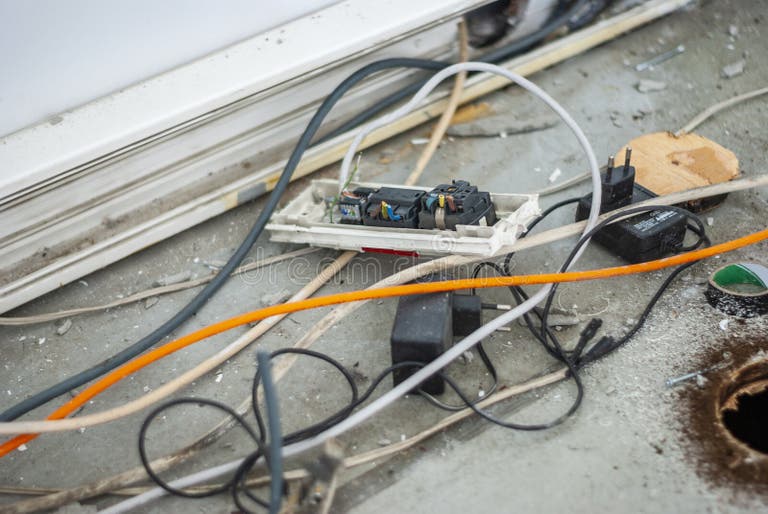 Mixed Cables on Construction Site Stock Photo - Image of interior ...