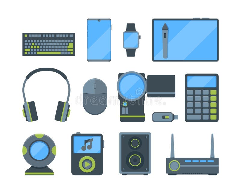 Different Modern Electronic Gadgets Flat Illustrations Set Stock Vector ...