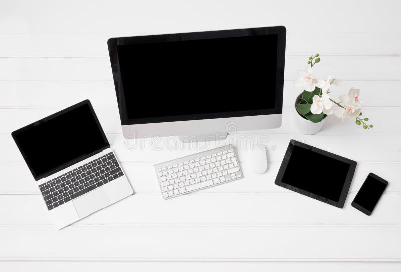 Different Modern Gadgets on Desk Stock Image - Image of gadget, office ...