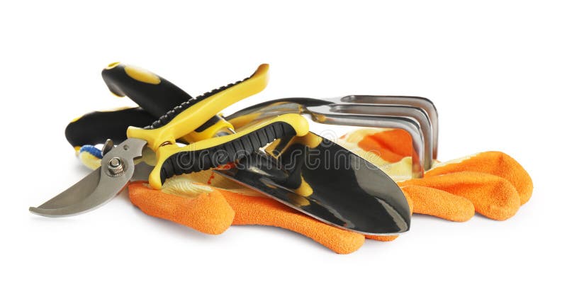 Different Modern Gardening Tools on White Background Stock Photo ...