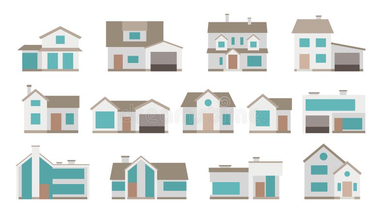 Different Modern Houses Set Isolated on White Stock Vector ...