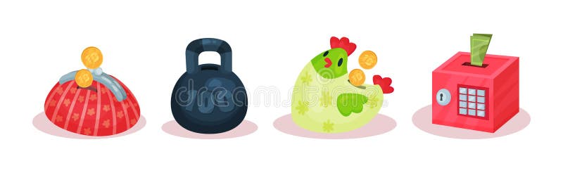 Different Money Boxes for Saving Cash and Coins Vector Set Stock Vector ...