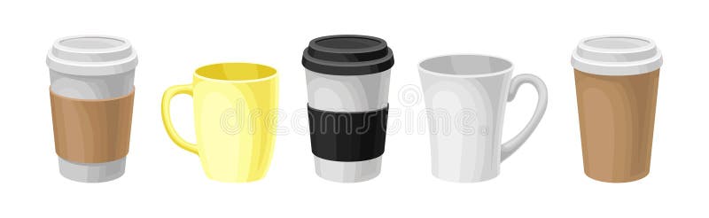 Different Mug and Cups Ceramic and Paper for Drink Vector Set Stock ...