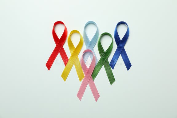Different Multi Colored Awareness Ribbons on White Background Stock ...