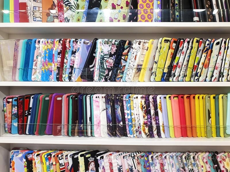 Different Multi-colored Phone Cases on Store Shelf Editorial Image ...