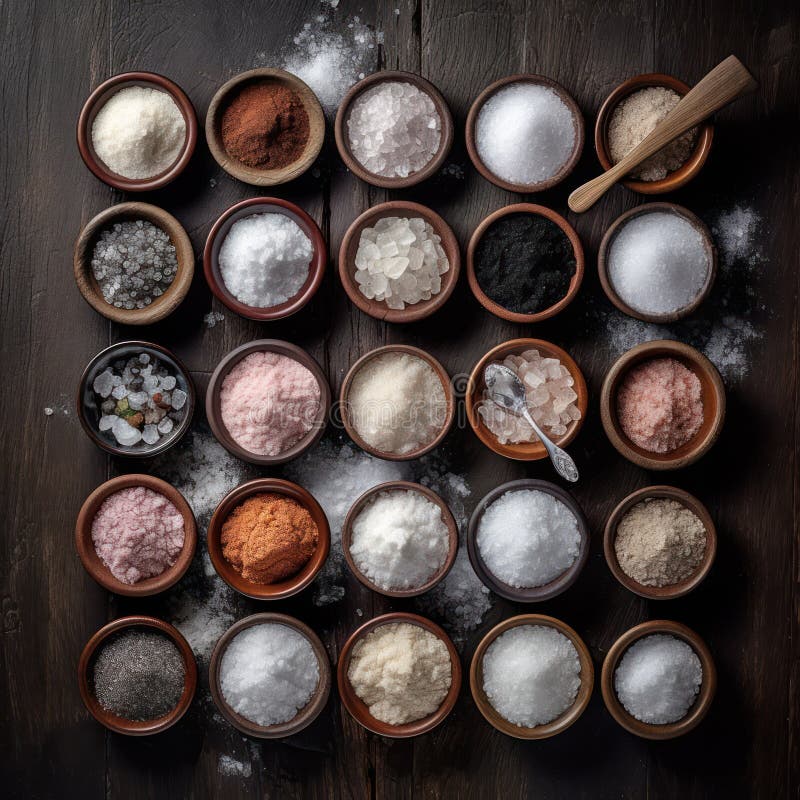 Different Multi-colored Types of Salt Stacked in Plates. Stock Image ...