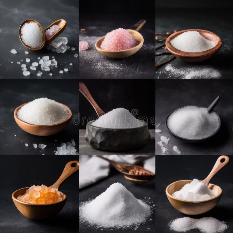 Different Multi-colored Types of Salt Stacked in Plates. Stock ...