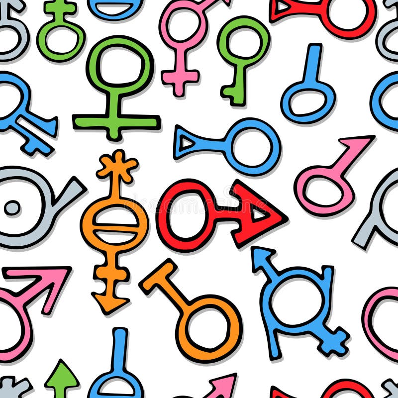 Different Multicolored Gender Symbols Doodle. Icon Illustration Stock ...