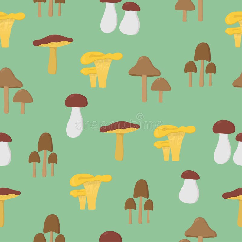 Different Mushroom Seamless Pattern on Blue Background. Creative Autumn ...