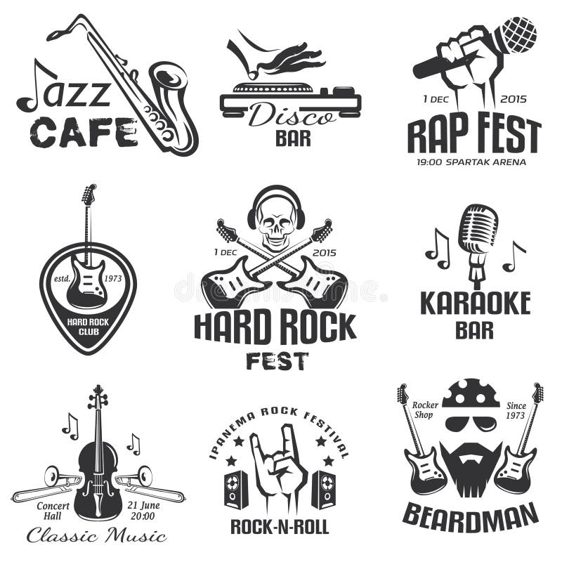 Different Music Emblems Stock Illustrations – 15 Different Music ...
