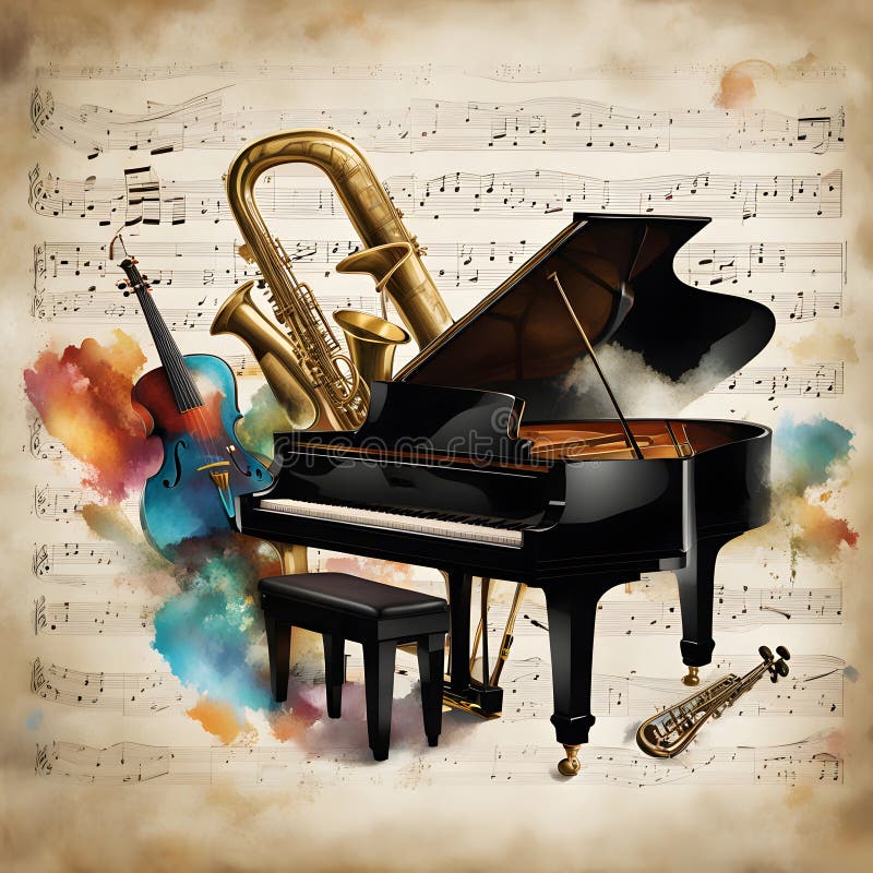 Musical Instruments and Sheet Music Stock Illustration - Illustration ...