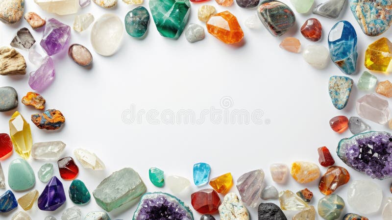 Different Natural Crystals and Gemstones with Copy Space in Frame Stock ...