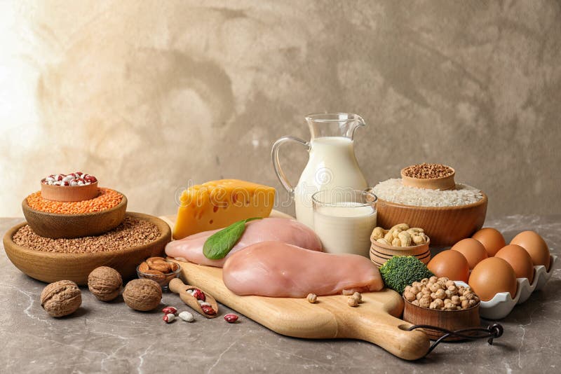 Different Natural Food on Table. High Protein Stock Image - Image of ...