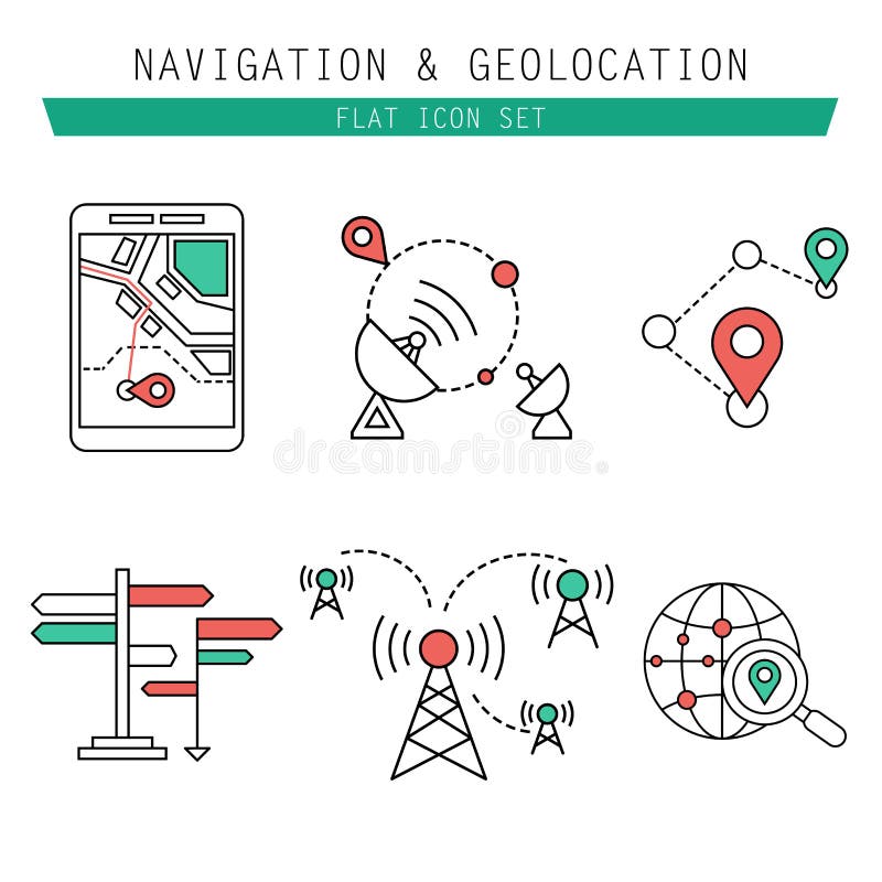 Different Navigation Icons Set with Rounded Stock Vector - Illustration ...