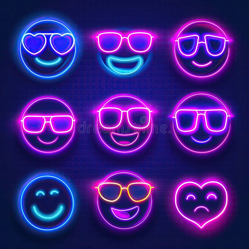 Different Neon-style Emojis Stock Illustration - Illustration of ...