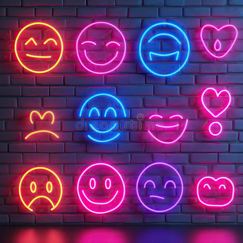 Different Neon-style Emojis Stock Photo - Image of character, bulb ...