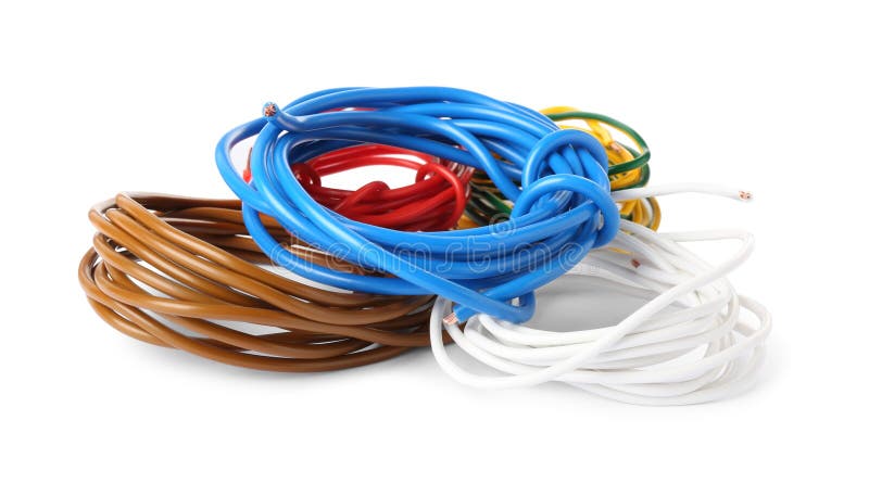 Different New Electrical Wires Isolated on White Stock Photo - Image of ...