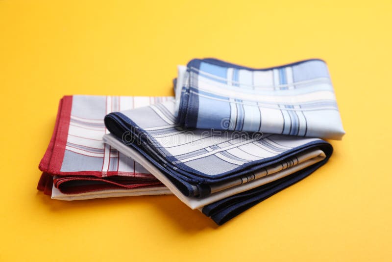 Different New Stylish Handkerchiefs on Yellow Background Stock Image ...