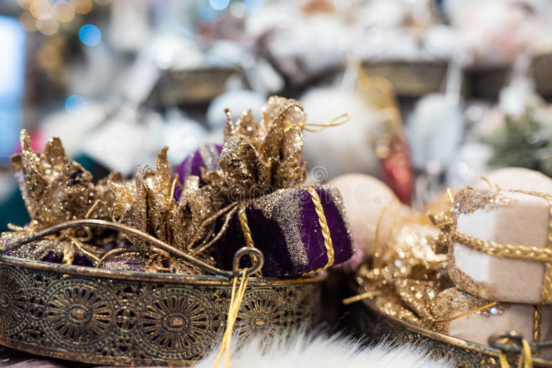 Different Object Toy Gifts Hanging from a Decorated Christmas Tree ...