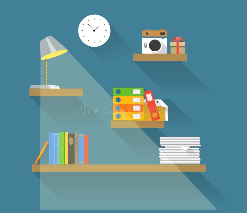 Different Objects on Book Shelves Stock Vector - Illustration of ...