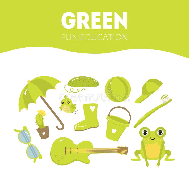 Different Objects in Green Color, Fun Educational Game for Preschool ...