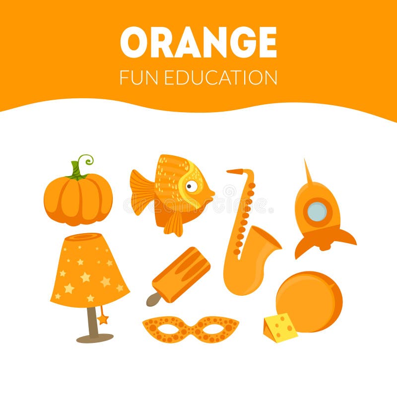 Different Objects in Orange Color, Fun Educational Game for Preschool ...