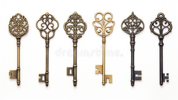 Different Old Ancient Keys Isolated on White Created with Generative AI ...
