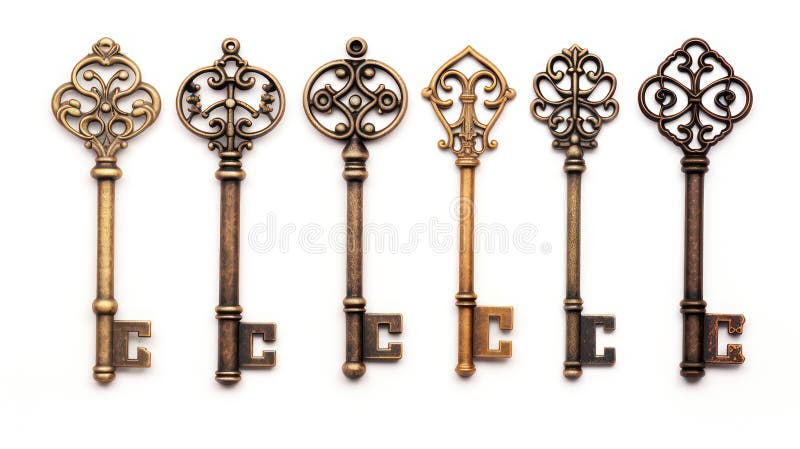 Different Old Ancient Keys Isolated on White Created with Generative AI ...