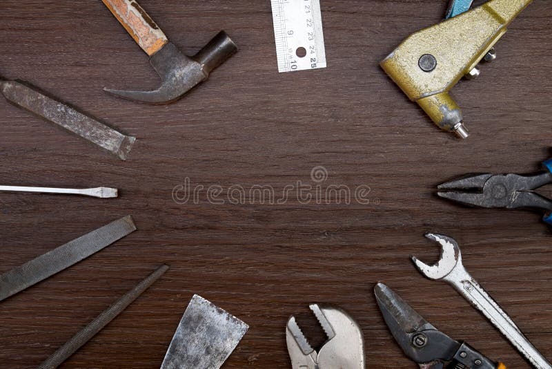 Different Old Tools on Wood Stock Photo - Image of pattern, pegboard ...