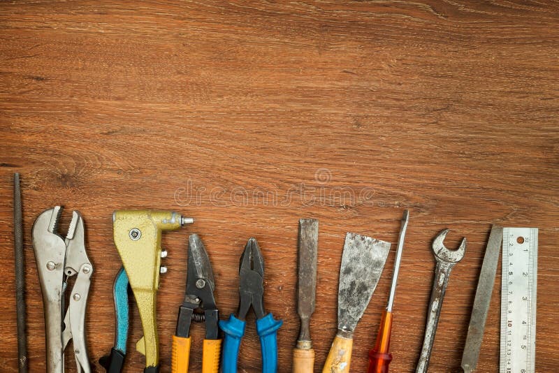 Different Old Tools on Wood Stock Image - Image of screwdriver, build ...