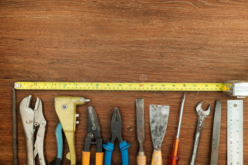 Different Old Tools on Wood Stock Image - Image of garage, hook: 64772617