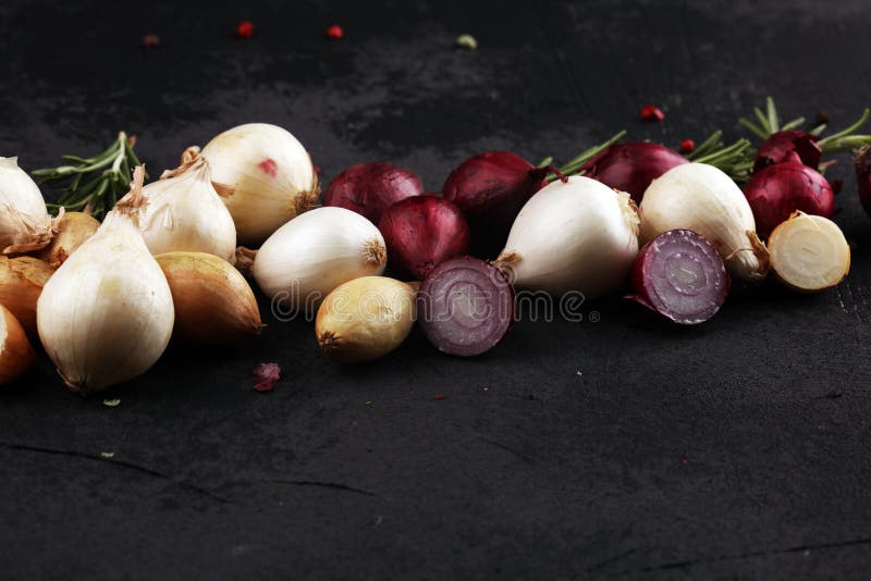 Different Onions on Rustic Table Stock Image - Image of onion ...