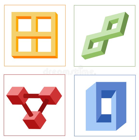 Different Optical Illusions of Impossible Objects Stock Vector ...