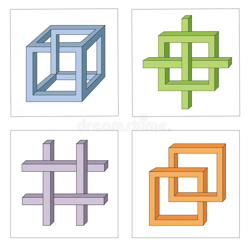 Different Optical Illusions of Impossible Objects Stock Vector ...