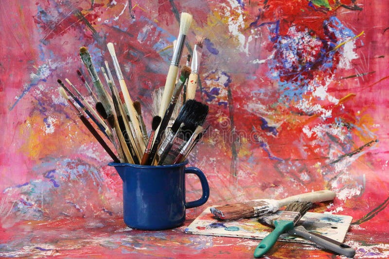 Many Different Paint Brushes in the Colorful Studio Stock Image - Image ...