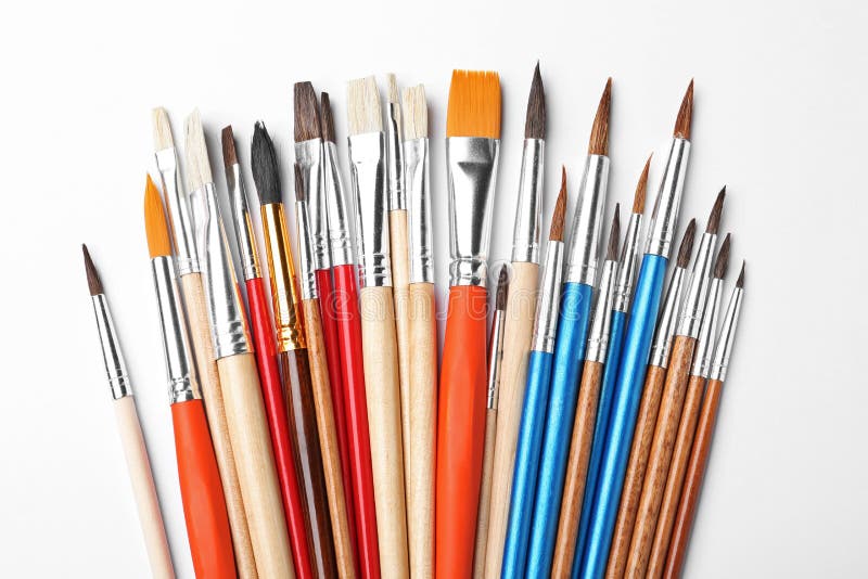 Different Paint Brushes on White, Top View Stock Image - Image of ...