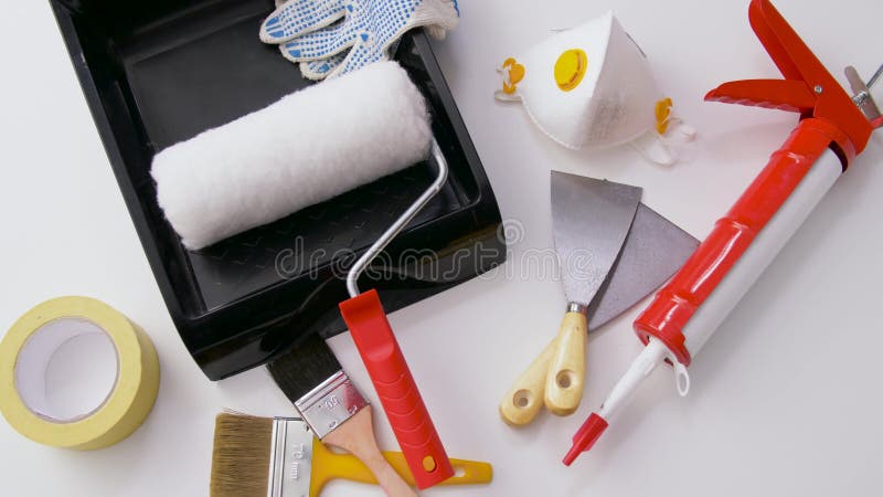 Different Painting Work Tools on White Background Stock Footage - Video ...