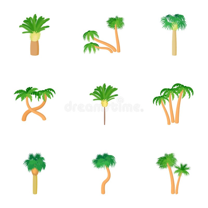 Oil Palm Icons Set Cartoon Vector. Farm Plantation Stock Vector ...