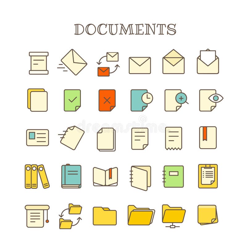 Different Paper Documents Thin Line Color Icons Stock Vector ...