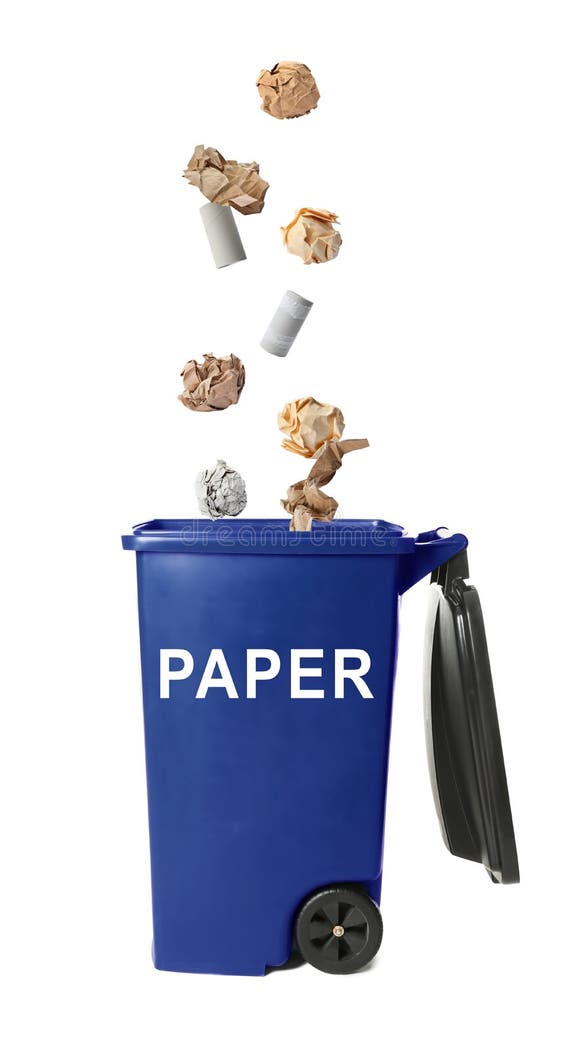 Paper Garbage Falling into Trash Bin. Waste Management and Recycling ...