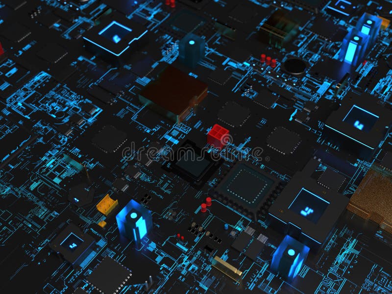 Different Parts of the Computer Chips and Transistors in Blue Backlight ...