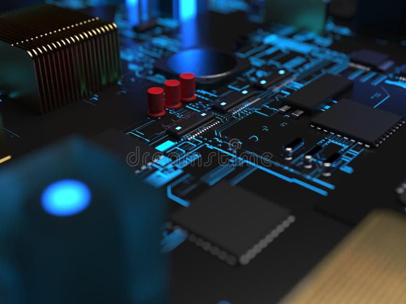 Different Parts of the Computer Chips and Transistors in Blue Backlight ...