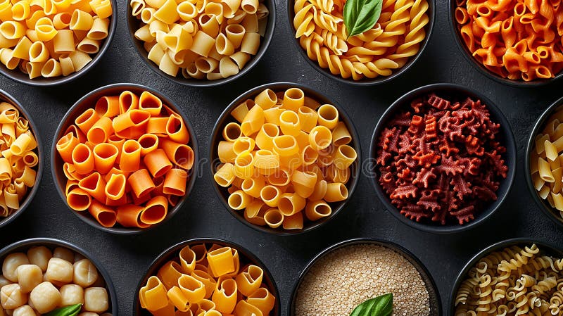 Different Pasta Bowls , Simmetrical Ordered Food, As a Pattern , Top ...