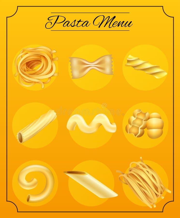 Different Pasta Noodle on the Menu Stock Vector - Illustration of italy ...