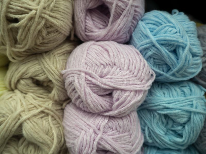 Different Pastel Color Woolen Threads for Knitting. Colored Balls of ...