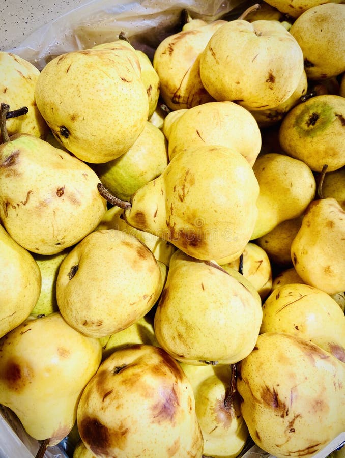 Different Pears in the Tray in the Store. a Close-up Stock Photo ...